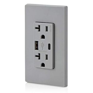 Leviton T5833-GY 20-Amp Type-C USB Charger/Tamper Resistant Receptacle, Gray