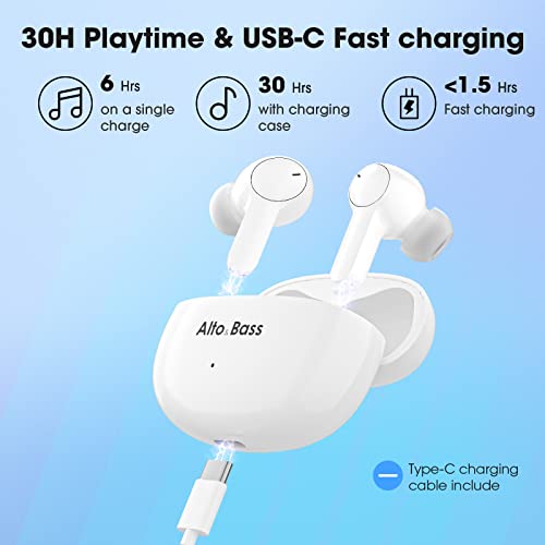 Wireless Earbuds, Bluetooth 5.3 Headphones with 4-Mics ENC Noise Cancelling Bluetooth Earbuds Touch Control Deep Bass Stereo Earphones Sweatproof 30H Playtime Wireless Ear Buds for iPhone Android