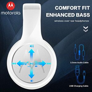 Motorola Escape 220 Passive Noise Canceling Headphones | Bluetooth Headphones with Microphone | Wireless Headphones with 24 Hour Battery Life | Voice Assistant Compatible Headphones (White)