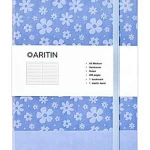 ARITIN Journal for Women-Journal Notebook Hardcover 208 Pages Lined, PU Leather Notebook Embossed Flowers, 5.7 X 8.4 in, 100gsm A grade Paper, Light Blue