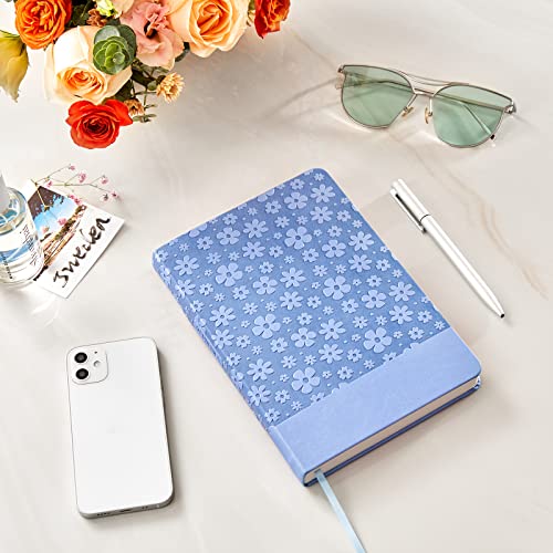 ARITIN Journal for Women-Journal Notebook Hardcover 208 Pages Lined, PU Leather Notebook Embossed Flowers, 5.7 X 8.4 in, 100gsm A grade Paper, Light Blue