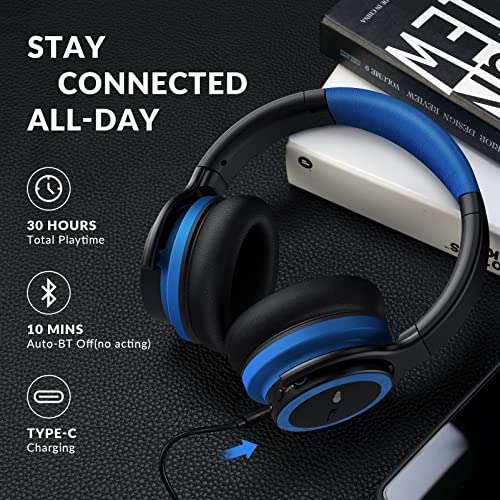 PurelySound E7 Pro Active Noise Cancelling Headphones, Over-Ear Bluetooth Headphones with Mic, Rich Deep Bass, Long Battery Life, Comfortable - Black