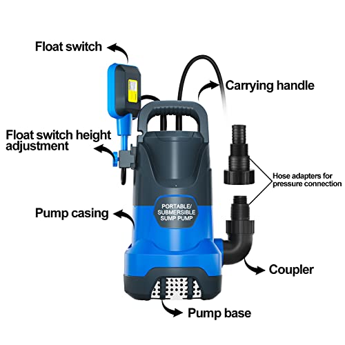 PANRANO Sump Pump Submersible 3500 GPH 750W Portable Transfer Electric Utility Water Sump Pumps with Automatic Float Switch for Swimming Pool Draining Spa Hot Tub Pond Garden Flood Basement Yard