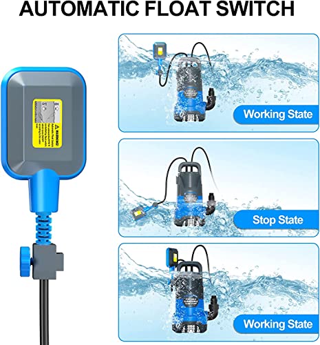 PANRANO Sump Pump Submersible 3500 GPH 750W Portable Transfer Electric Utility Water Sump Pumps with Automatic Float Switch for Swimming Pool Draining Spa Hot Tub Pond Garden Flood Basement Yard