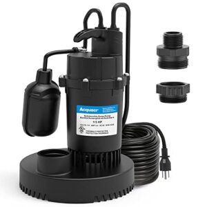 acquaer 1/3hp sump pump, 3040gph submersible clean/dirty water pump with automatic float switch and 10ft power cord sub pump for basement, pool, pond, drain, flooded cellar, aquarium and irrigation