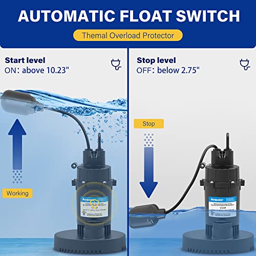 Acquaer 1/3HP Sump Pump, 3040GPH Submersible Clean/Dirty Water Pump with Automatic Float Switch and 10ft Power Cord Sub Pump for Basement, Pool, Pond, Drain, Flooded Cellar, Aquarium and Irrigation