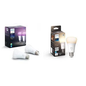 philips hue white and color ambiance 2-pack a19 led smart bulb & white a19 medium lumen smart bulb, 1100 lumens, bluetooth & zigbee compatible (hue hub optional), 1 bulb