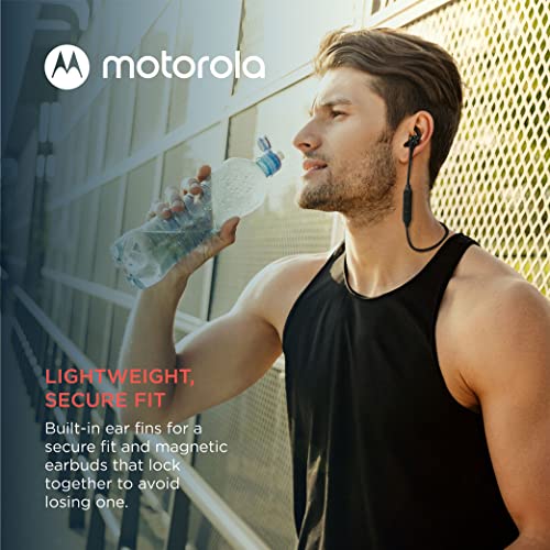 Motorola Bluetooth Sport Neckband SP105 In-Ear Wireless Headphones with Mic for Clear Phone Calls - IPX5 Sweat Resistant, Light Tangle-Free Design for Active Lifestyle, Ear Fins for Secure Fit - Black