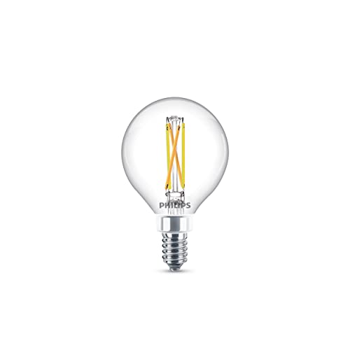 Philips LED Ultra Definition Flicker-Free Dimmable, Eye Comfort Technology, Soft White 2700K G16.5 Clear Glass Light Bulb, 500 Lumen, 5W=60W, E12 Base, Title 20 Certified, 2-Pack(573329)