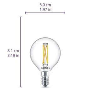 Philips LED Ultra Definition Flicker-Free Dimmable, Eye Comfort Technology, Soft White 2700K G16.5 Clear Glass Light Bulb, 500 Lumen, 5W=60W, E12 Base, Title 20 Certified, 2-Pack(573329)