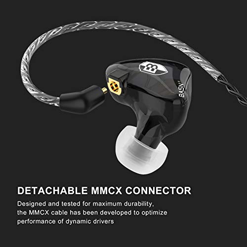 BASN Bsinger PRO in-Ear Monitors Hybrid Dynamic Dual Drivers Two Detachable MMCX Cables Musicians in-Ear Earbuds Headphones (Black)