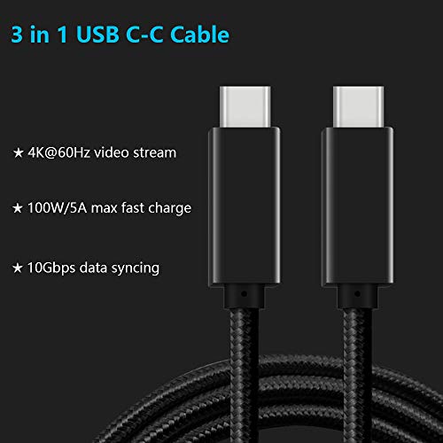 USB C-C Video Cable 6.6ft, Cuxnoo 4K USB Type-C Monitor Cable Support 100W Fast Charge and 10Gbps Data Syncing, Black