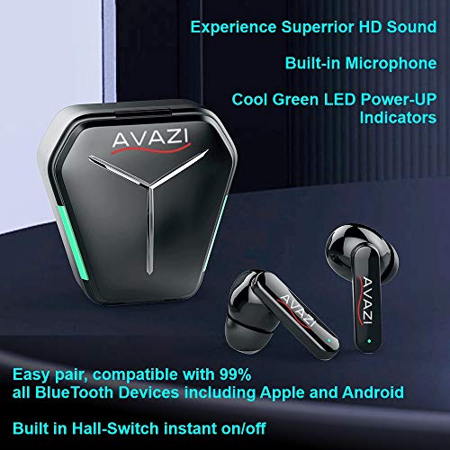 AVAZI GX10 HD True Wireless Earbuds TWS Bluetooth Headphones Stereo Sound Earphones, Sweat Proof Bluetooth 5.1 Headset with Built-in Mic for Sports. 50ms Ultra Low Latency Gaming