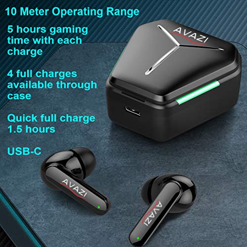 AVAZI GX10 HD True Wireless Earbuds TWS Bluetooth Headphones Stereo Sound Earphones, Sweat Proof Bluetooth 5.1 Headset with Built-in Mic for Sports. 50ms Ultra Low Latency Gaming