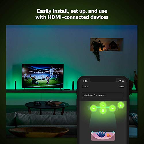 Philips Hue Play HDMI Sync Box to Sync Hue Colored Lights & White A19 Medium Lumen Smart Bulb, 1100 Lumens, Bluetooth & Zigbee Compatible (Hue Hub Optional), 1 Bulb