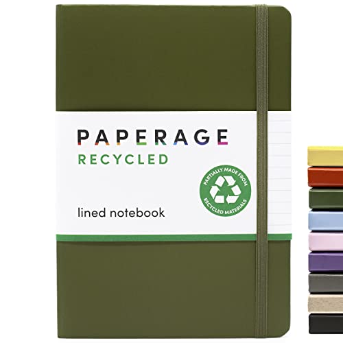 PAPERAGE Recycled Lined Journal Notebook, (Dark Green), 160 Pages, Medium 5.7 inches x 8 inches - 100 gsm Thick Paper, Hardcover