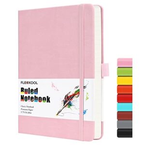 fleekool lined journal notebook hardcover with 216 pages – a5 college ruled notebook with 100gsm thick paper,pen loop,inner pocket,5.75” x 8.38” – pink