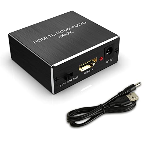 HDMI Audio Extractor 4K 60HZ, Digital HDMI to HDMI Audio Converter, HDMI to Optical 3.5mm AUX Audio Adapter, Supports HDCP 1.4, 3D, Dolby Digital, DTS 5.1 PCM