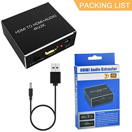 HDMI Audio Extractor 4K 60HZ, Digital HDMI to HDMI Audio Converter, HDMI to Optical 3.5mm AUX Audio Adapter, Supports HDCP 1.4, 3D, Dolby Digital, DTS 5.1 PCM