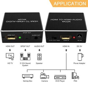 HDMI Audio Extractor 4K 60HZ, Digital HDMI to HDMI Audio Converter, HDMI to Optical 3.5mm AUX Audio Adapter, Supports HDCP 1.4, 3D, Dolby Digital, DTS 5.1 PCM