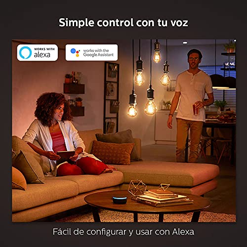 Philips Hue White Dimmable Filament A19 Smart Edison Vintage LED Bulb, Bluetooth & Hub Compatible (Hue Hub Optional), Voice Activated with Alexa