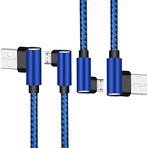 Micro USB Cable Android Charger - [2-Pack 10FT] 90 Degree Right Angle Nylon-Braided Fast Sync & Charging Cord Compatible with Galaxy, Kindle, Nexus, LG, Xbox, PS4, Smartphones & More(Blue)