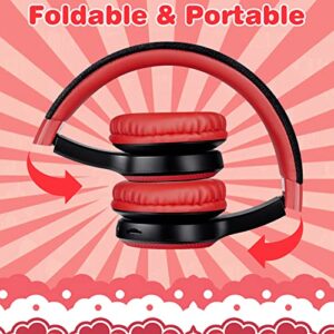 Woice Kids Blutooth Headphones with mic, Colorful LED Lights, Stereo Sound, Bluetooth5.0, Foldable On-Ear Children Wireless/Wired Headphones Fit for Kids Teens Adults (Black&Red)