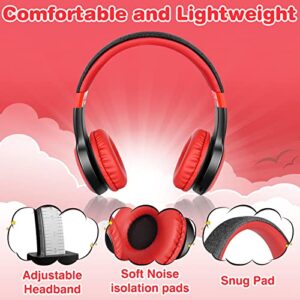 Woice Kids Blutooth Headphones with mic, Colorful LED Lights, Stereo Sound, Bluetooth5.0, Foldable On-Ear Children Wireless/Wired Headphones Fit for Kids Teens Adults (Black&Red)