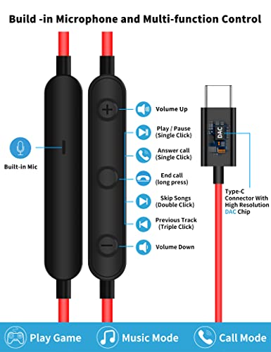 Usb C Headphone Wired Earbuds Magnetic in-Ear Type C Earphone with Microphone for Samsung Galaxy A53 S23 Ultra S22 S21 S20 Google Pixel 7 6 6a iPad 10