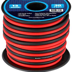 InstallGear 12 Gauge AWG 30ft Speaker Wire True Spec and Soft Touch Cable - Red/Black (Great Use for Car Speakers Stereos, Home Theater Speakers, Surround Sound, Radio)