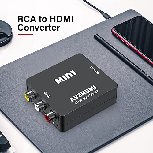 UPGROW RCA to HDMI Converter 1080P Mini CVBS to HDMI Composite Video Audio Converter AV to HDMI Converter Supports NTSC PC Laptop Xbox PS4 PS3 TV STB VHS VCR Camera DVD, UPGROWRCAH01