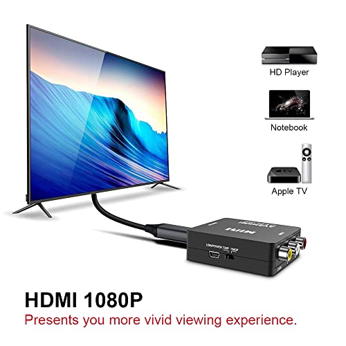 UPGROW RCA to HDMI Converter 1080P Mini CVBS to HDMI Composite Video Audio Converter AV to HDMI Converter Supports NTSC PC Laptop Xbox PS4 PS3 TV STB VHS VCR Camera DVD, UPGROWRCAH01