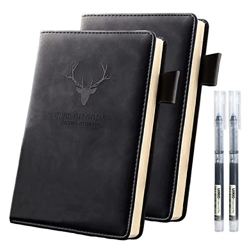 UIRIO 2 Pack Lined Journal Notebook (Black) - Thick 360 Pages 5.5x8 inches Lined Paper - Hardcover Wide Ruled Executive Notebooks for Work, Writing, Note Taking, School, Men, Women