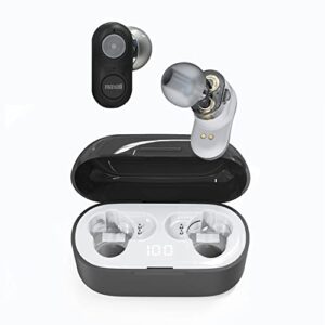 maxell high fidelity dual driver true wireless earbuds, bluetooth 5.0, 20hrs of playtime, ipx3 water resistant, black/grey, (199652)