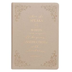 when she speaks proverbs 31 woman bible verse ivory faux leather journal inspirational notebook w/ribbon marker and lined pages, 6 x 8.5 inches