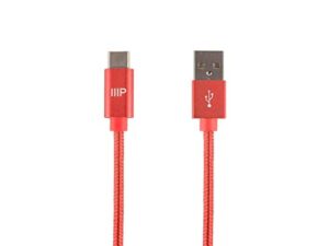 monoprice usb 2.0 type-c to type-a charge and sync nylon-braid cable – 10 feet – red, fast charging, aluminum connectors, stay synced – palette series