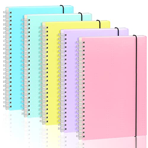 EOOUT 5 Pack Dotted Spiral Notebook, 5.7" x 8.3" Journal for Women, Thick Plastic Cover, 160 Pages, 100gsm, Back to School, Office, Artist Writing/Drawing (Candy Colors)