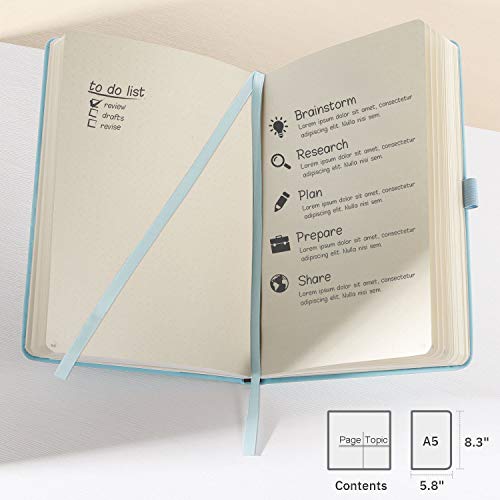 daolen College Lined Classic Notebook Journal [A5][ Leather Hardcover ][ 160 Numbered Pages ][ 100 gsm ] Premium Thick Paper with Inner Pocket 5.5"x 8.15" - (Pastel Blue, Ruled)