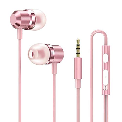 TXHUTSOG Rose Gold Earbuds, Wired in Ear Headphones, Stereo Bass Earphones with Micphone, Sport Running Headphones with Volume Control, Women Earphones Compatible with Smartphones Mp3 Tablet Laptop