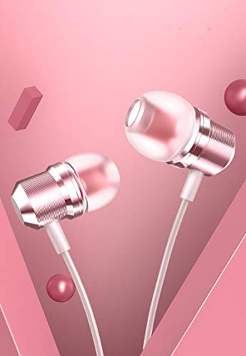 TXHUTSOG Rose Gold Earbuds, Wired in Ear Headphones, Stereo Bass Earphones with Micphone, Sport Running Headphones with Volume Control, Women Earphones Compatible with Smartphones Mp3 Tablet Laptop