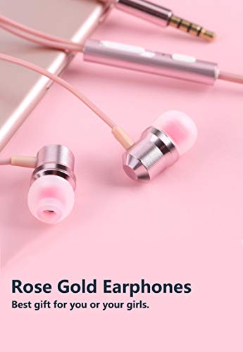 TXHUTSOG Rose Gold Earbuds, Wired in Ear Headphones, Stereo Bass Earphones with Micphone, Sport Running Headphones with Volume Control, Women Earphones Compatible with Smartphones Mp3 Tablet Laptop