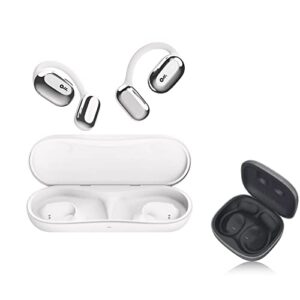 oladance open ear headphones bluetooth 5.2 wireless earbuds for android & iphone, open ear earbuds with dual 16.5mm dynamic drivers, up to 94 hours playtime waterproof sport earbuds -space silver