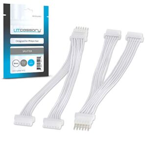 litcessory splitter for philips hue lightstrip plus (2 pack, white – micro 6-pin v4)