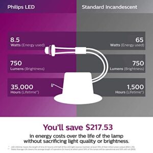 Philips LED Flicker Free 5"/6" Dimmable Recessed Downlight, EyeComfort Technology, 750 Lumen, Soft White Light (2700K), 8.5W=65W, E26 Base, Title 20 Certified, 6-Pack