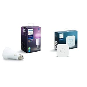 philips hue white and color ambiance a19 e26 led smart bulb, bluetooth & zigbee & bridge smart lighting hub (compatible with amazon alexa, apple homekit and google assistant) – white