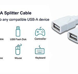 Vrllinking Dual USB Port Cable, USB Male to 2 Dual USB Female,USB Y Splitter hub Power Cord Extension Adapte,Applicable to Lower Power Devices (Data and for Charging)