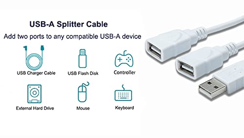 Vrllinking Dual USB Port Cable, USB Male to 2 Dual USB Female,USB Y Splitter hub Power Cord Extension Adapte,Applicable to Lower Power Devices (Data and for Charging)