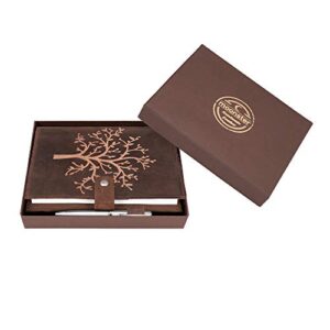 Refillable Leather Journal Lined Notebook - Embossed Tree of Life, Handmade Genuine Leather Notebook for Men & Women with Pen Holder – Includes Premium-Milled A5 Lined Paper & Luxury Pen MOONSTER®