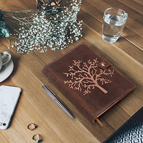 Refillable Leather Journal Lined Notebook - Embossed Tree of Life, Handmade Genuine Leather Notebook for Men & Women with Pen Holder – Includes Premium-Milled A5 Lined Paper & Luxury Pen MOONSTER®