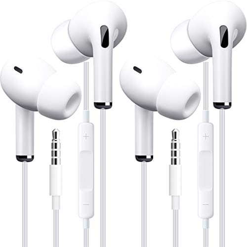 2 Pack Earbuds, Wired Earbuds, High Definition Earphones, Noise Isolating in Ear Headphones, Deep Bass, Crystal Clear Sound, Compatible with iPhone, iPad, Samsung Smartphones and Tablets (White)